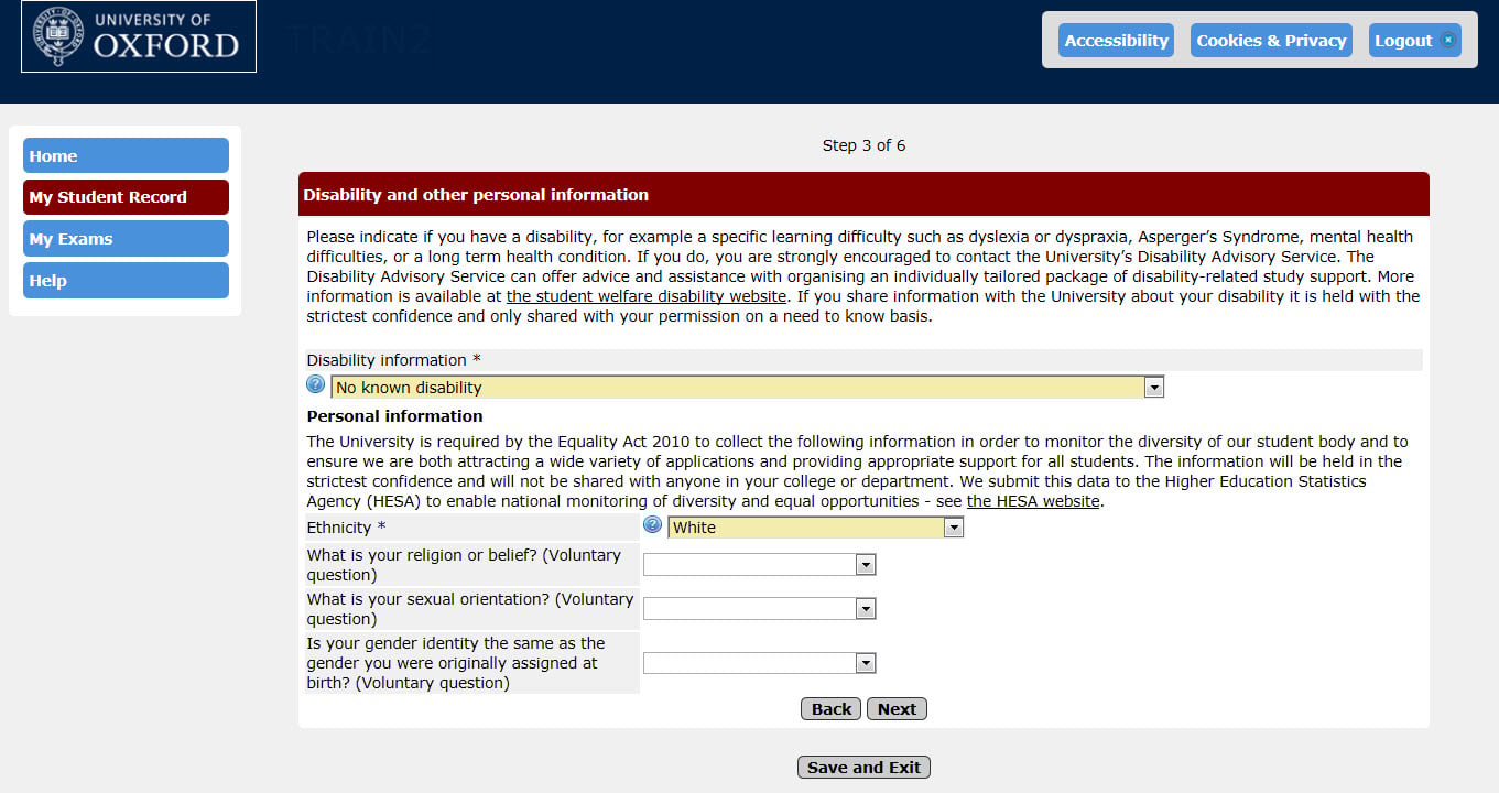 Student Self Service | University of Oxford
